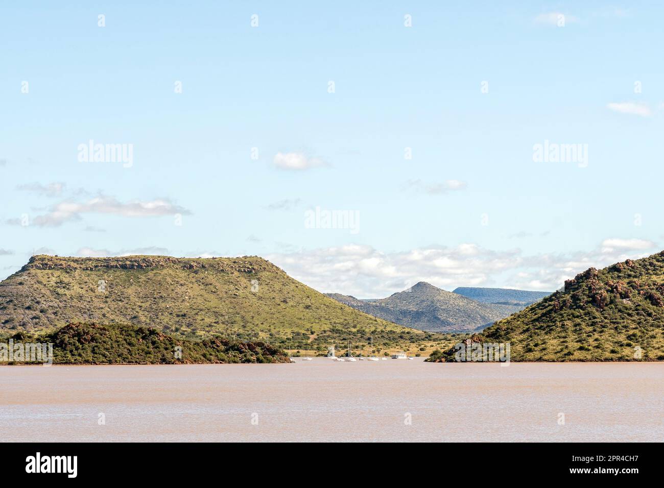 Yachts are visible in the harbor of the overflowing Gariep Dam, the ...