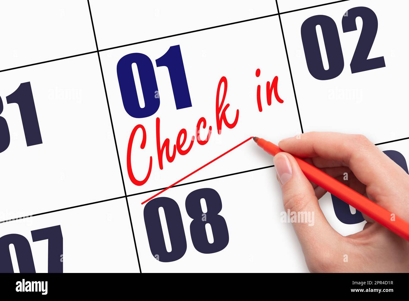 1st day of the month. Hand writing CHECK IN and drawing a line on ...