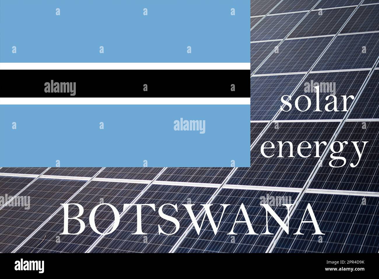 Solar energy panels with Botswana flag background. Sustainable ...