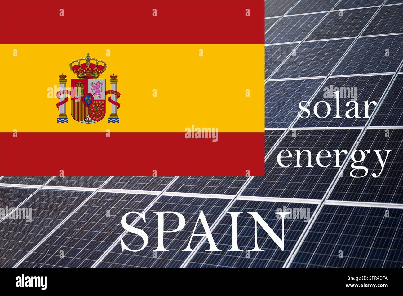 Solar energy panels with Spain flag background. Sustainable resources ...