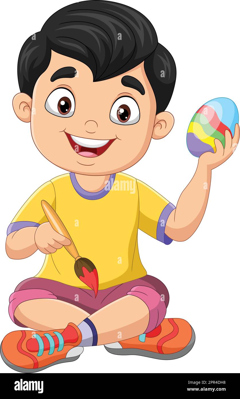 Cartoon little boy painting an easter egg Stock Vector Image & Art - Alamy