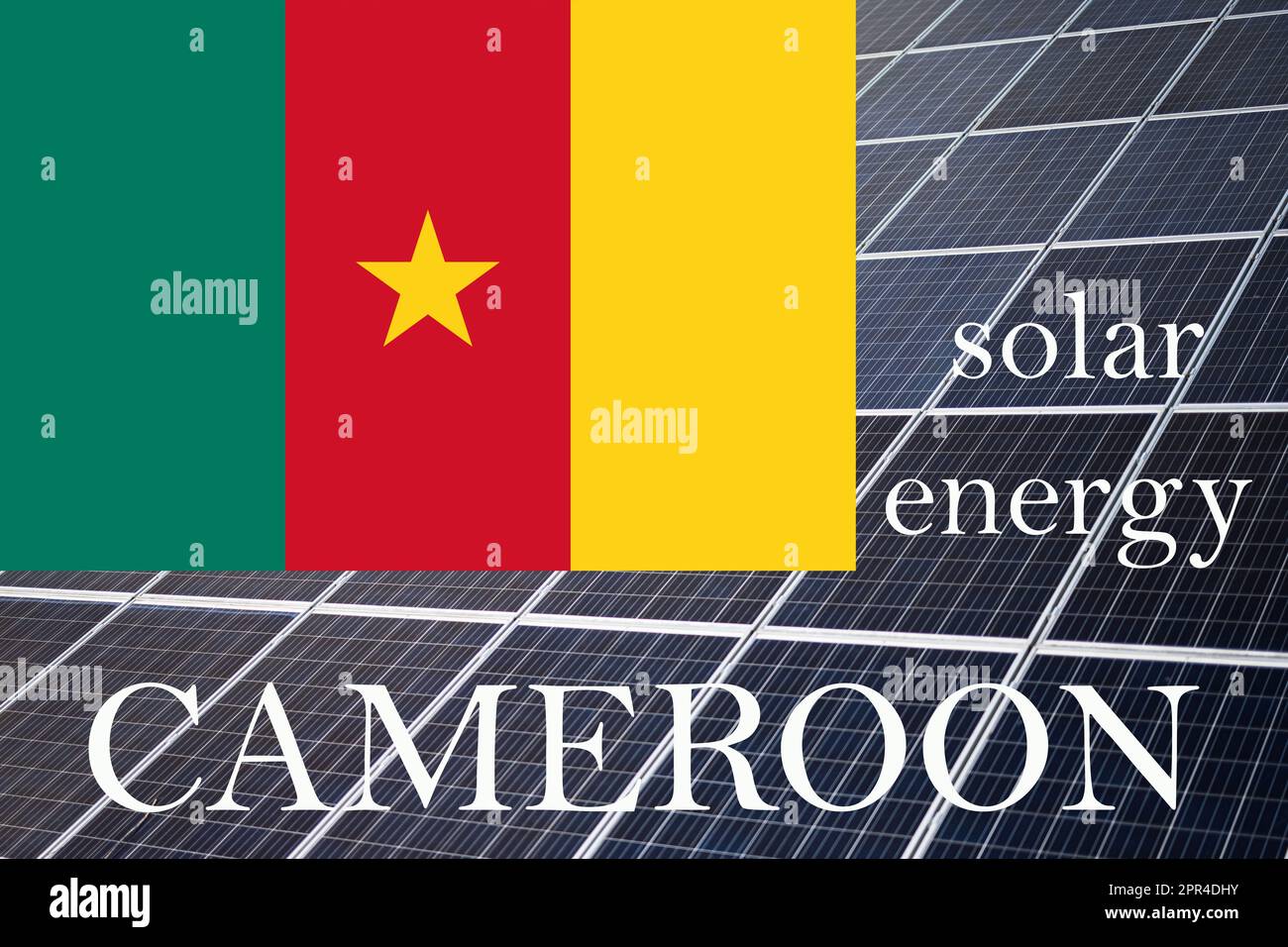 Solar energy panels with Cameroon flag background. Sustainable ...