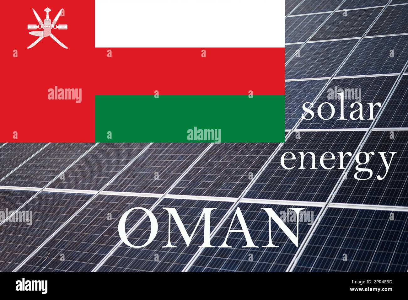Solar energy panels with Oman flag background. Sustainable resources ...
