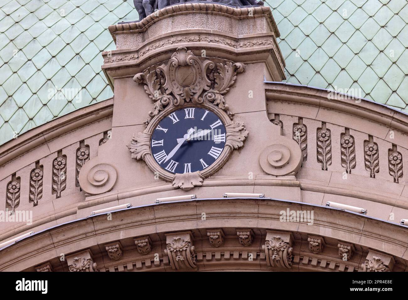Black Dial Clock at Old Bank Building in Belgrade Stock Photo - Alamy