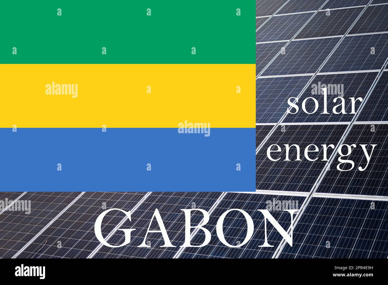 Solar energy panels with Gabon flag background. Sustainable resources ...
