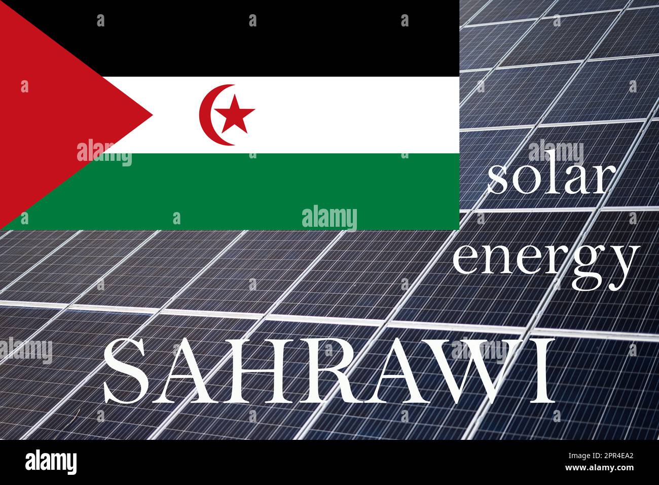 Solar energy panels with Sahrawi flag background. Sustainable resources ...