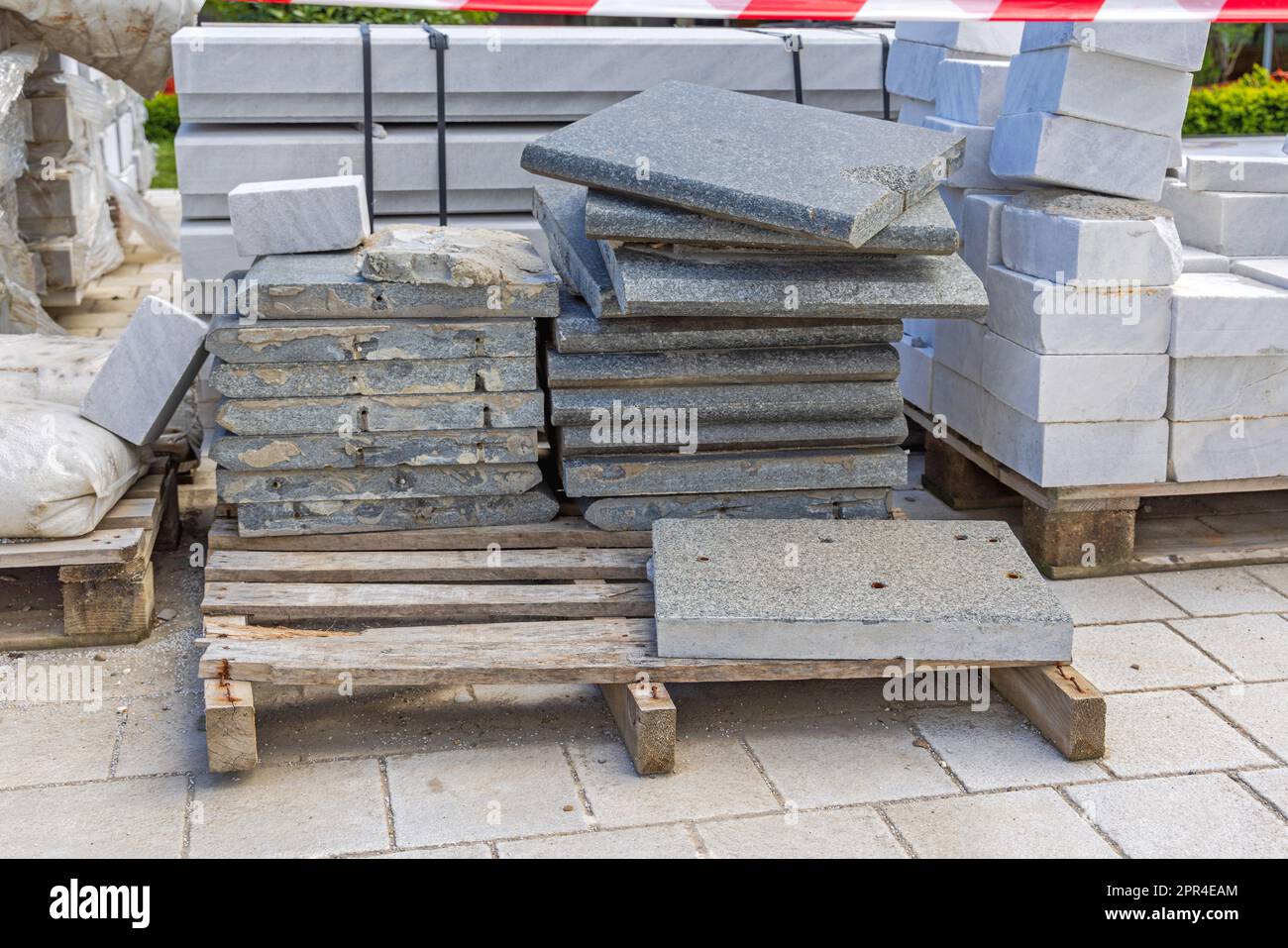 Stacked Reclaimed Granite Tiles at Pallet Construction Site Stock Photo ...