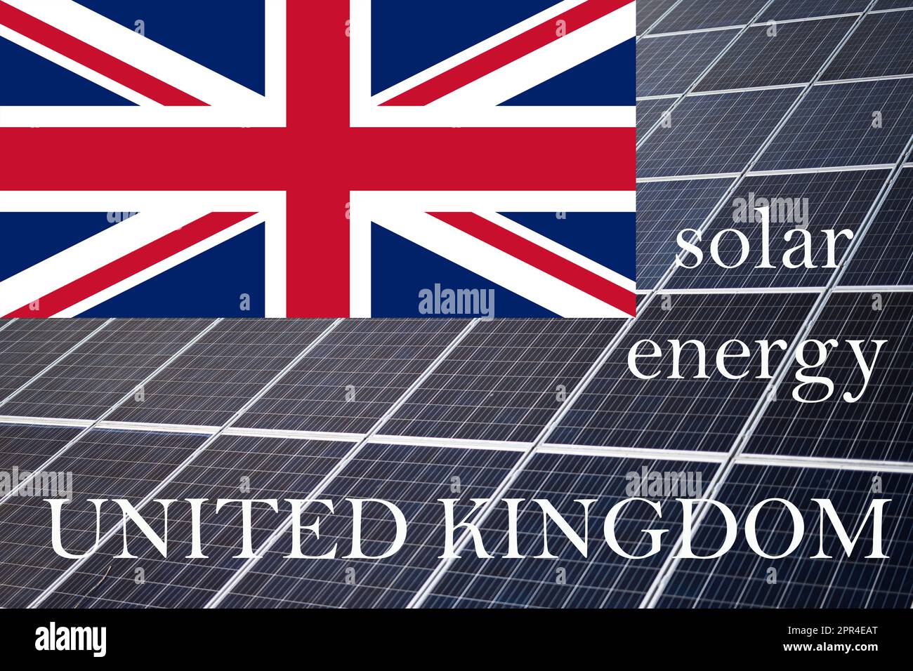 Solar energy panels with United Kingdom flag background. Sustainable ...