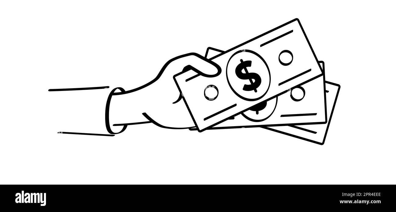 Cartoon bundle usa paper money and hand. Vector dollar, money notes or ...