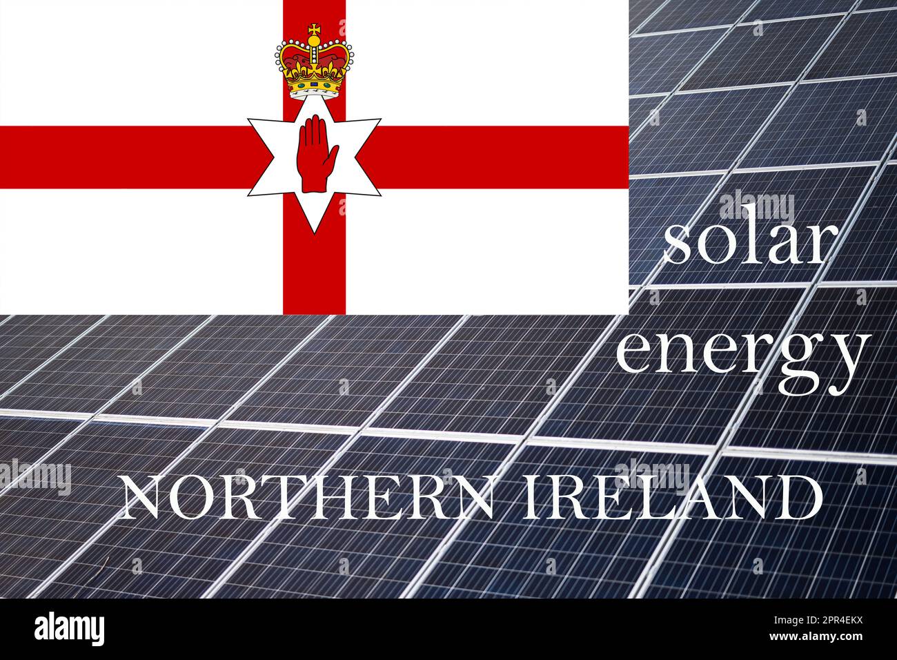 Solar energy panels with Northern Ireland flag background. Sustainable ...