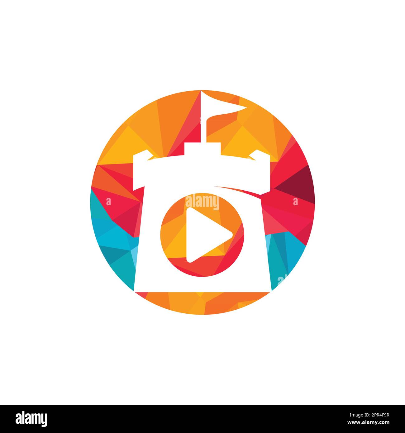 Vector button play and castle logo combination. Record and tower symbol ...