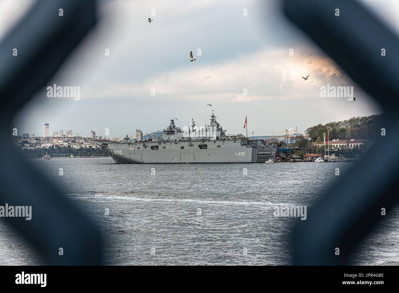 Turkey's largest warship TCG Anadolu L400 docked at Sarayburnu port in Istanbul for public ...