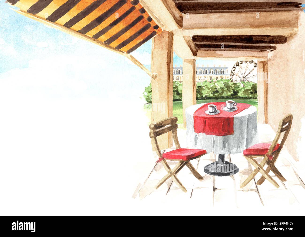 Summer terrace with rattan wicker chairs, summer cafe concept with ...