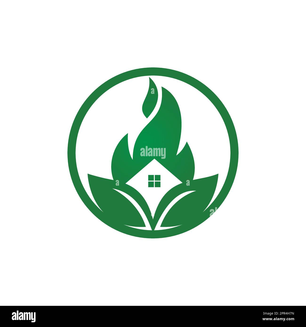House restore from disaster vector logo template. Home fire with leaf ...