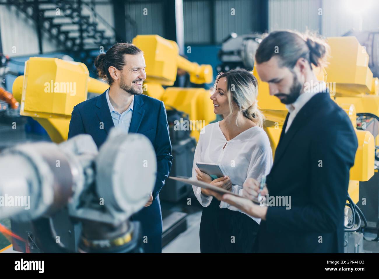 Engineer salesman marketing team working introduces modern technology ...