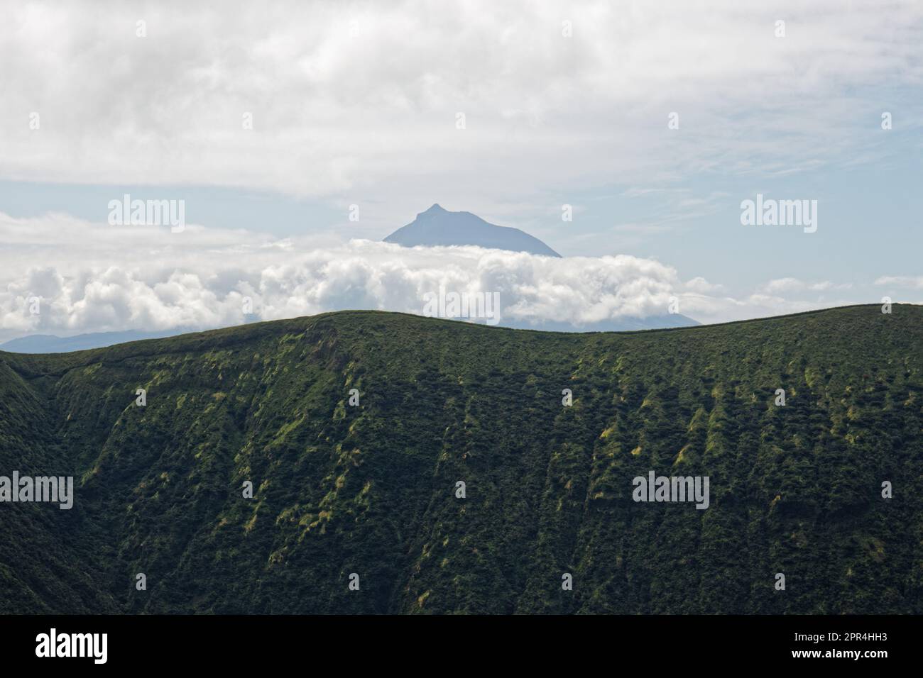 The peak of Pico mountain, as seen from the rim of Caldeira de Faial ...