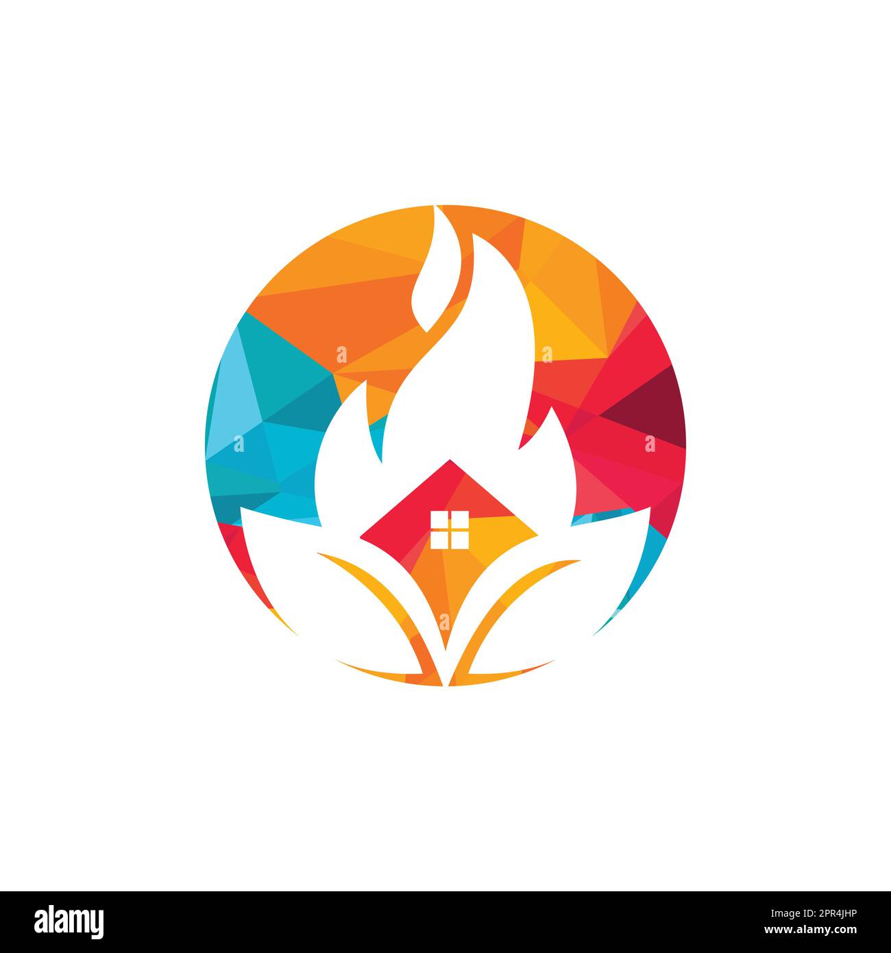 House restore from disaster vector logo template. Home fire with leaf ...