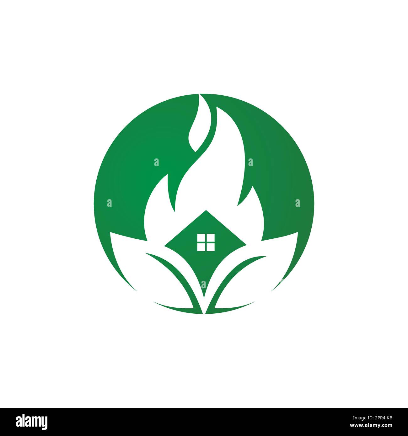 House restore from disaster vector logo template. Home fire with leaf ...