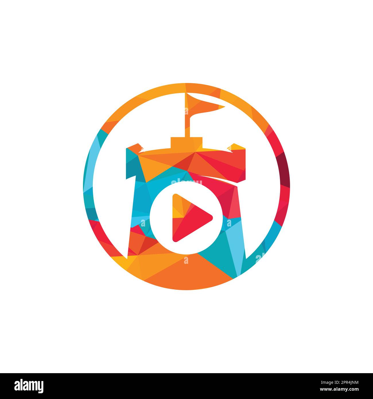 Vector button play and castle logo combination. Record and tower symbol ...