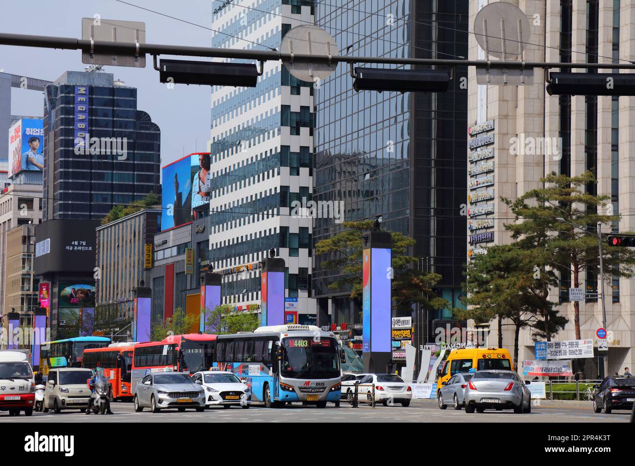 SEOUL, SOUTH KOREA - APRIL 7, 2023: Vehicles drive on Gangnam-daero ...
