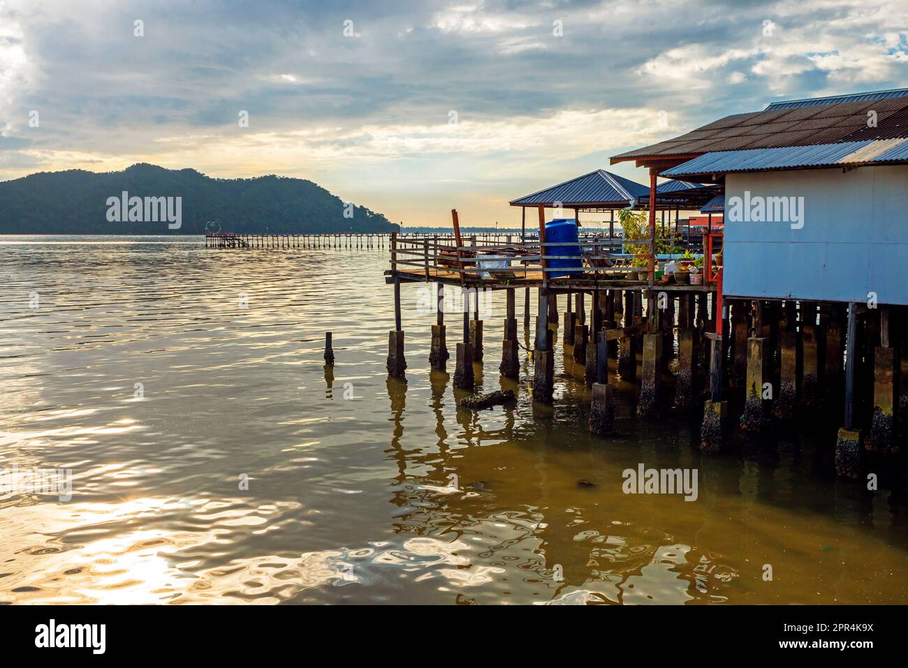 Jetty in Sandakan fishing village, Sabah, Borneo, Malaysia Stock Photo ...