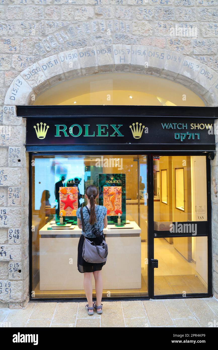 JERUSALEM, ISRAEL - OCTOBER 28, 2022: Shopper visits Rolex luxury watch ...