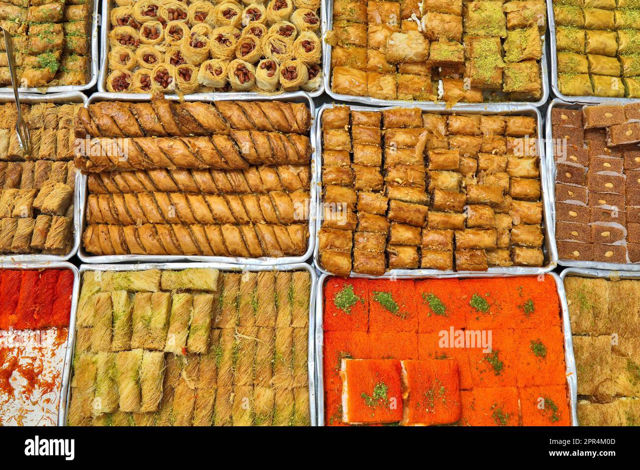 Israeli cuisine at Mahane Yehuda Market (or shuk) in Jerusalem. Baklava ...