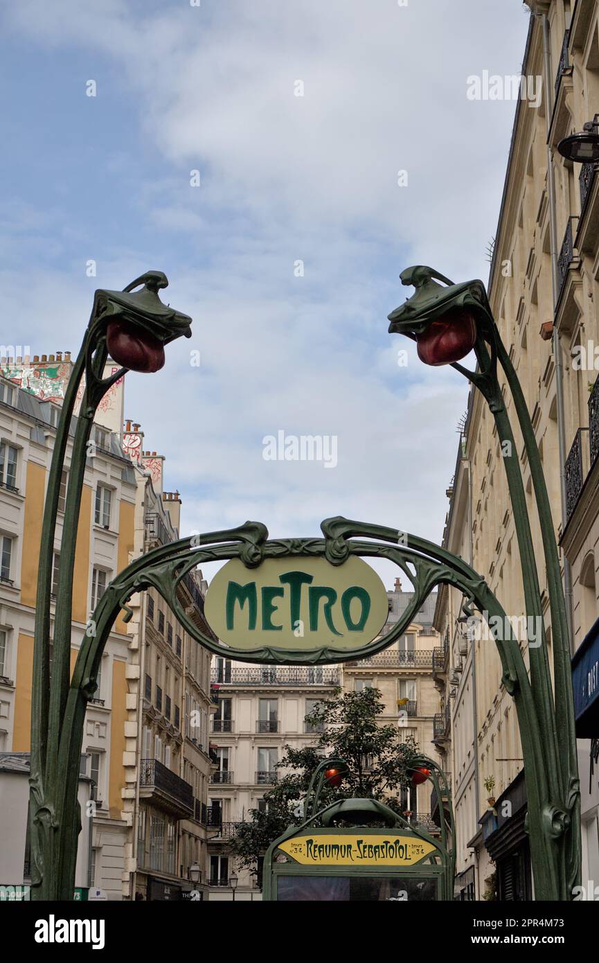 subway entrance by Hector Guimard Réaumur sébastopol station Stock ...