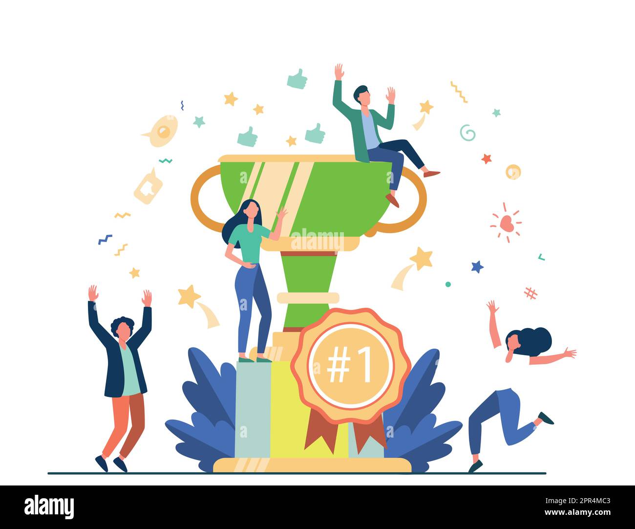 people enjoying victory getting gold cup trophy vector illustration ...