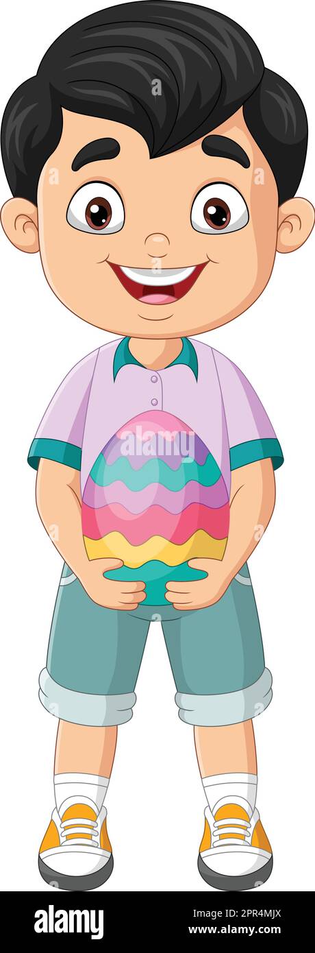 Cartoon little boy holding an easter egg Stock Vector Image & Art - Alamy