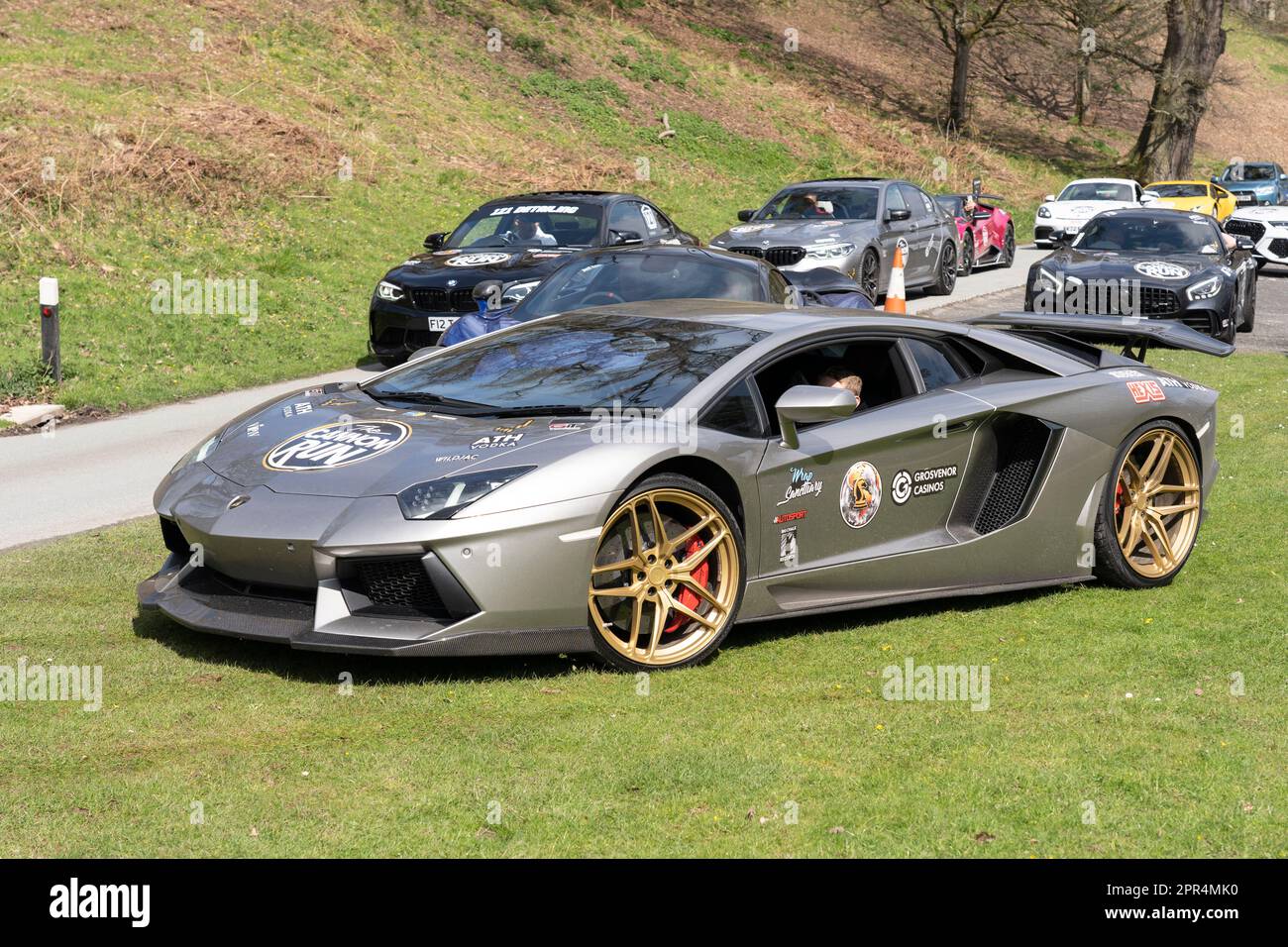 Grey Lamborghini Aventador on the UK Cannon Run, marketed as 'Europe's ...