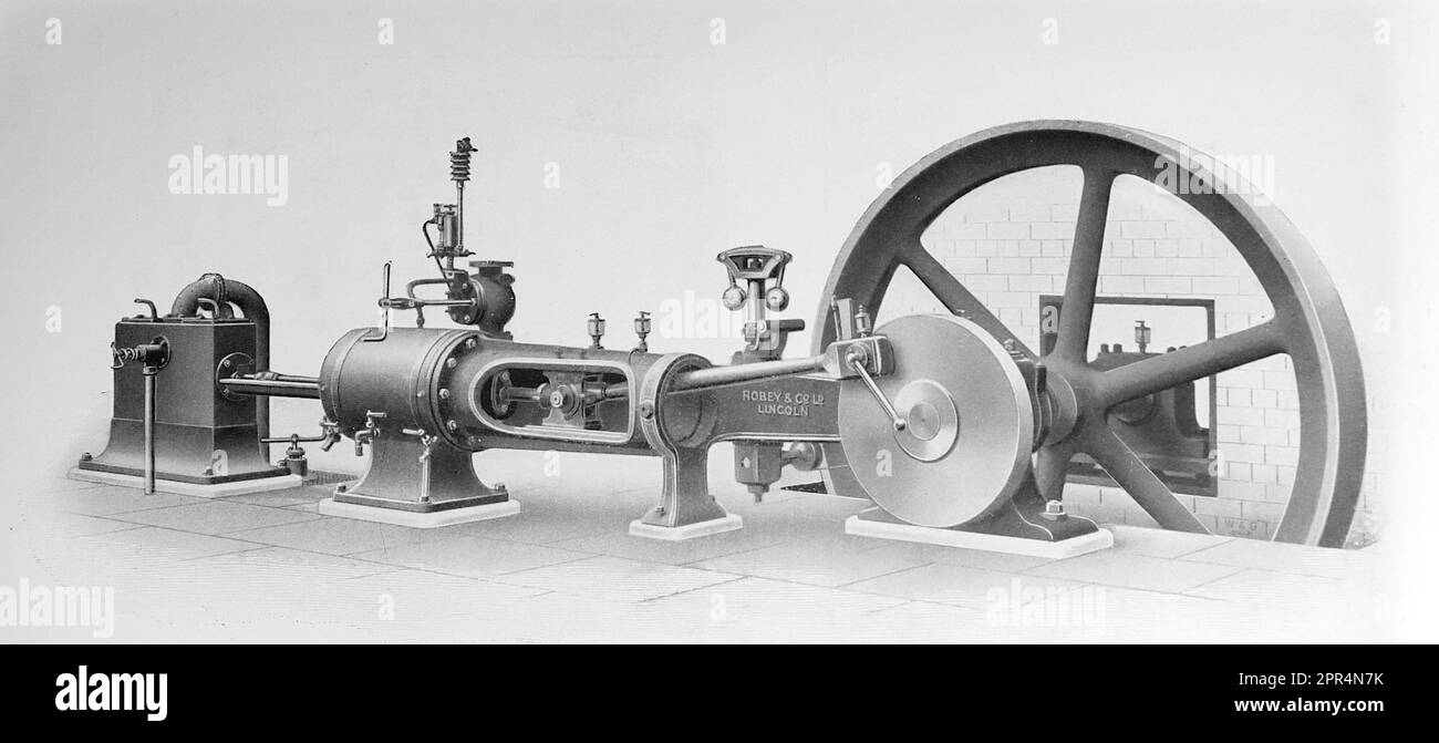 A steam engine: Showing the condenser, cylinder, governor, crank disk ...