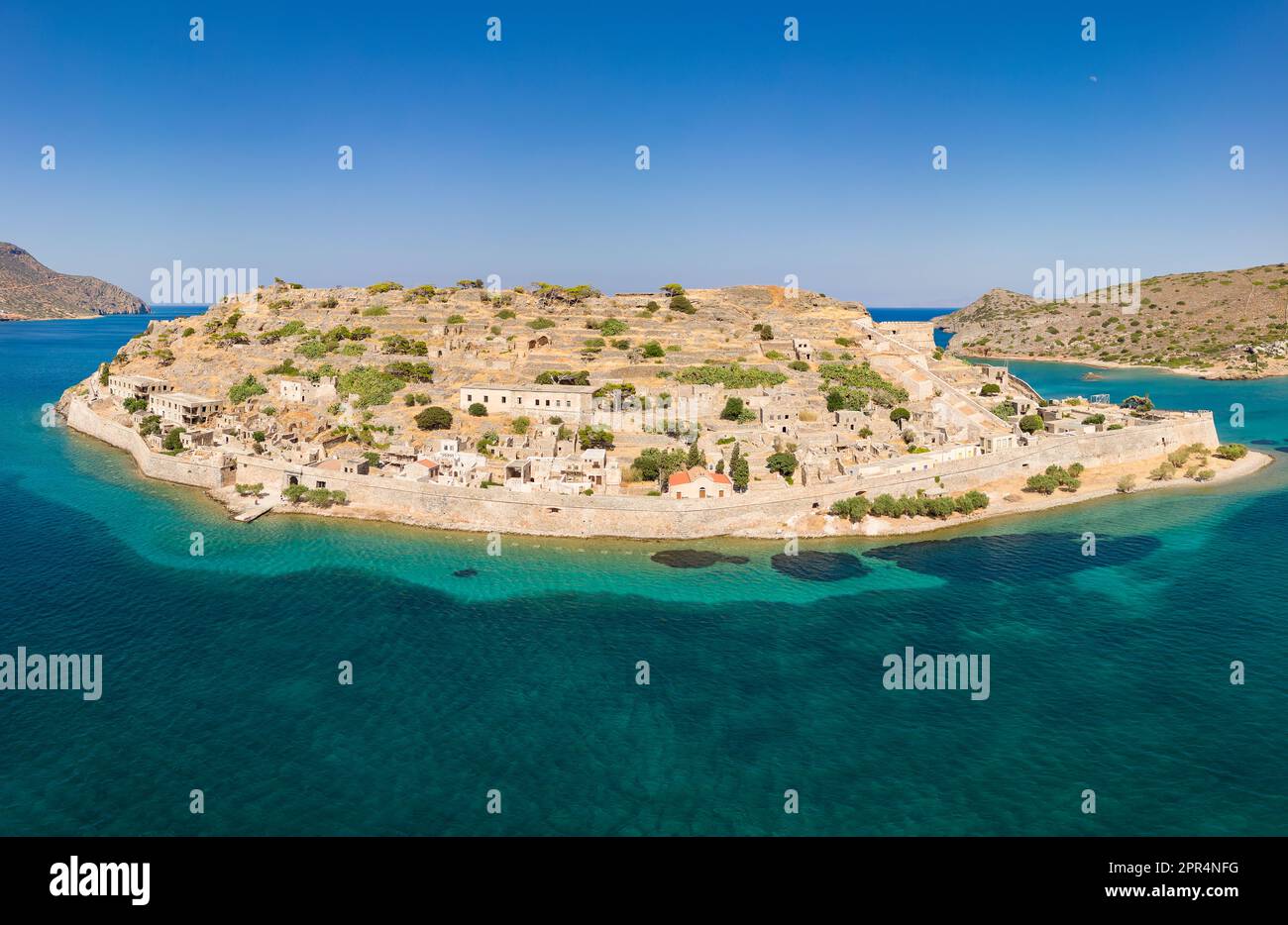 Panoramic aerial view of Spinalonga island on Crete, Greece Stock Photo ...