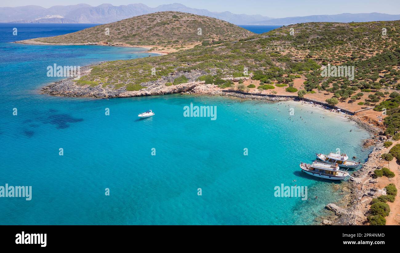 Aerial view of the Greek coastline in the middle of summer (Crete Stock ...
