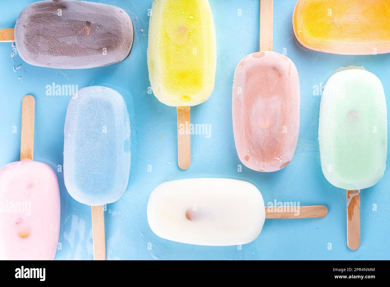 Selection of multicolored ice cream popsicles. Various flavor gelato ...