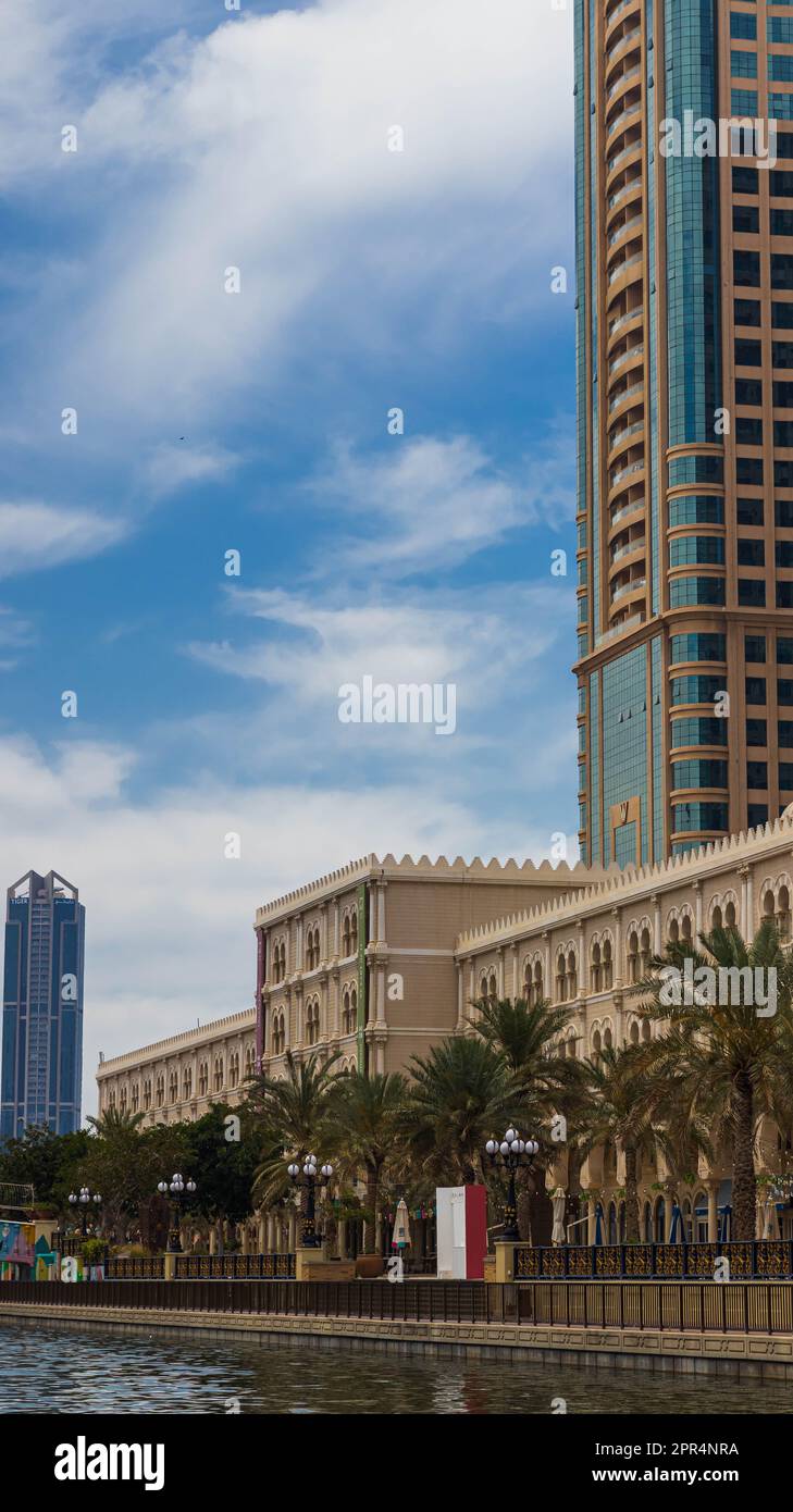 Sharjah city view, high rise buildings with lagoon Stock Photo - Alamy