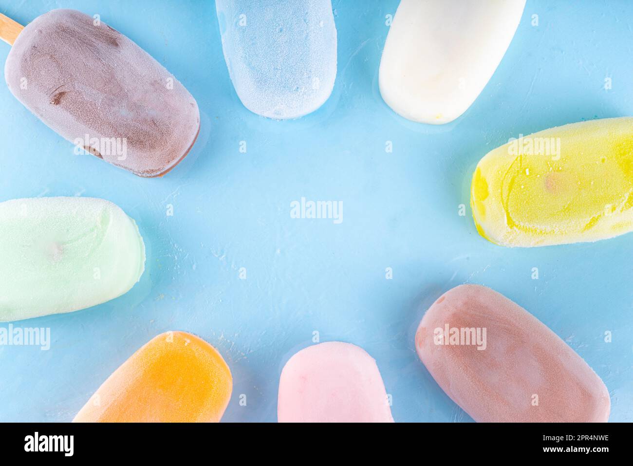 Selection of multicolored ice cream popsicles. Various flavor gelato ...