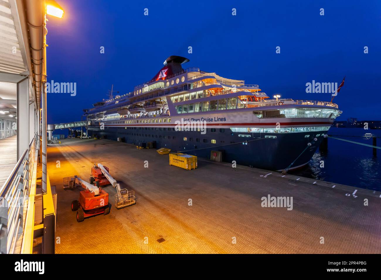 Fred Olsen cruise ship Balmoral moored alongside in Kiel, Northern ...
