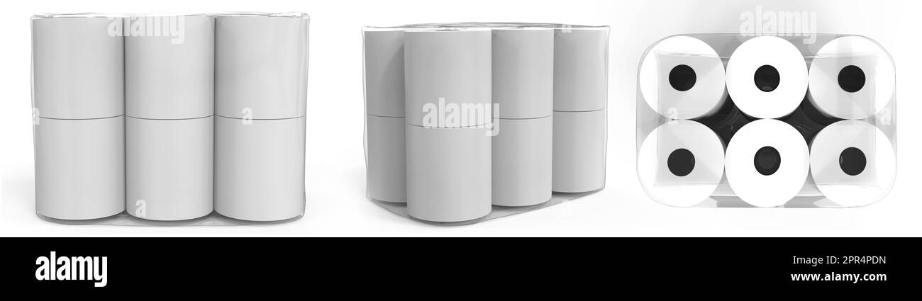 Toilet roll twelve pack in foil bag packaging isolated on white ...