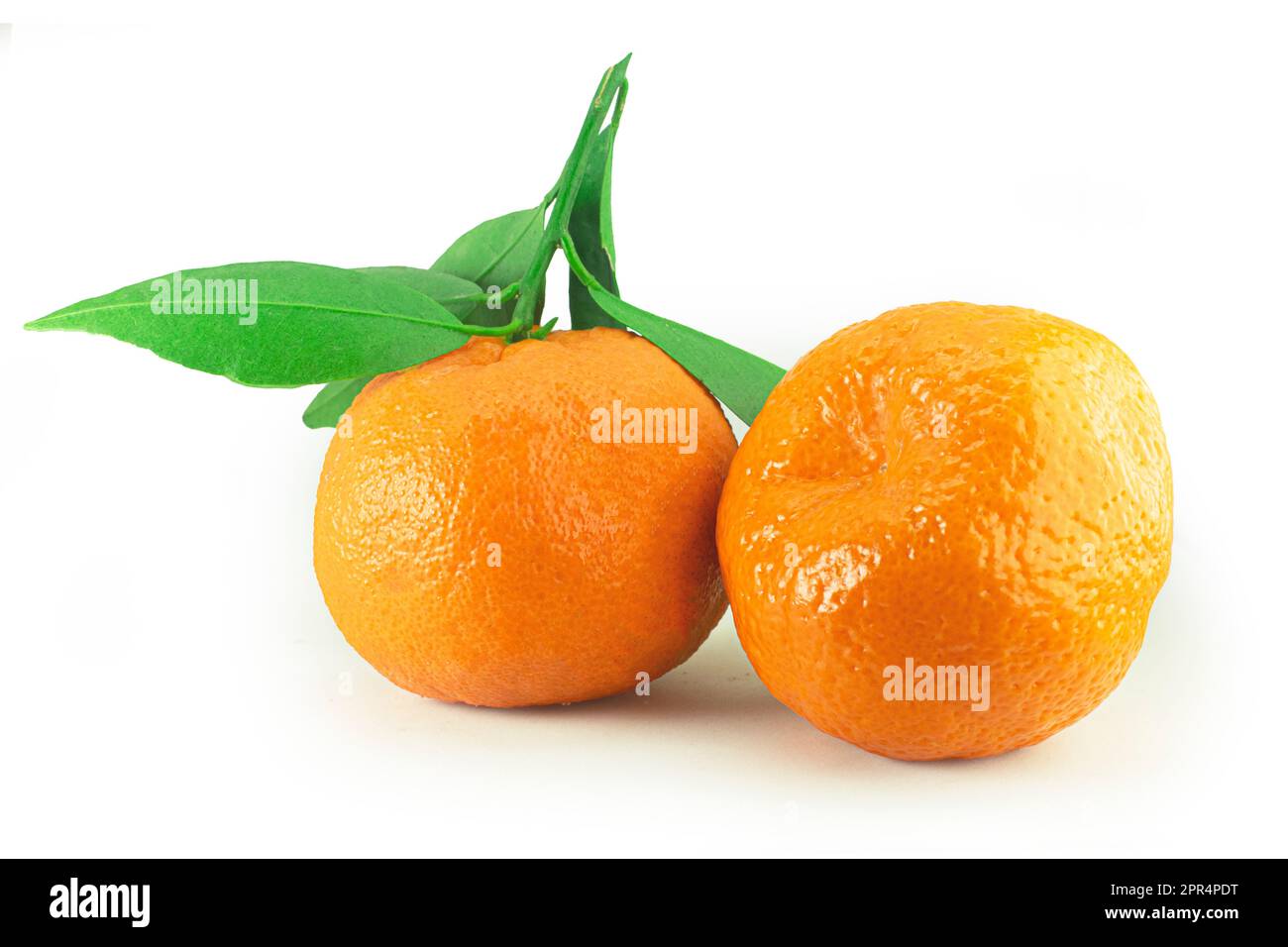 Tangerine fruit with green leaf isolated on white background high ...