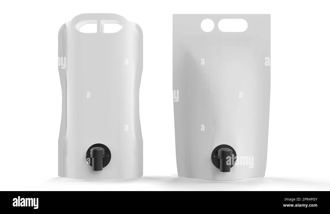 Two different stand up barrel pouch with tap spout isolated on white ...