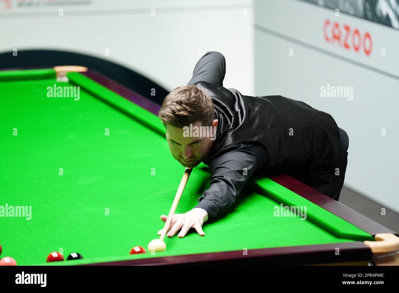 Jak Jones reacts during his match against Mark Allen (not pictured) on ...