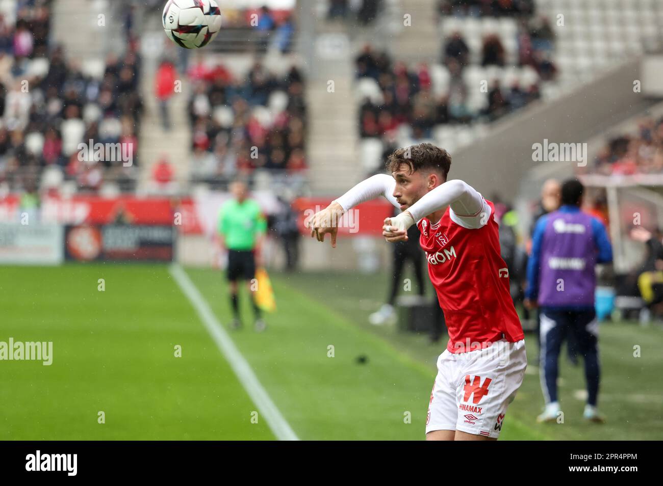 Reims, France. 23rd Apr, 2023. Maxime Busi of Reims during the French ...