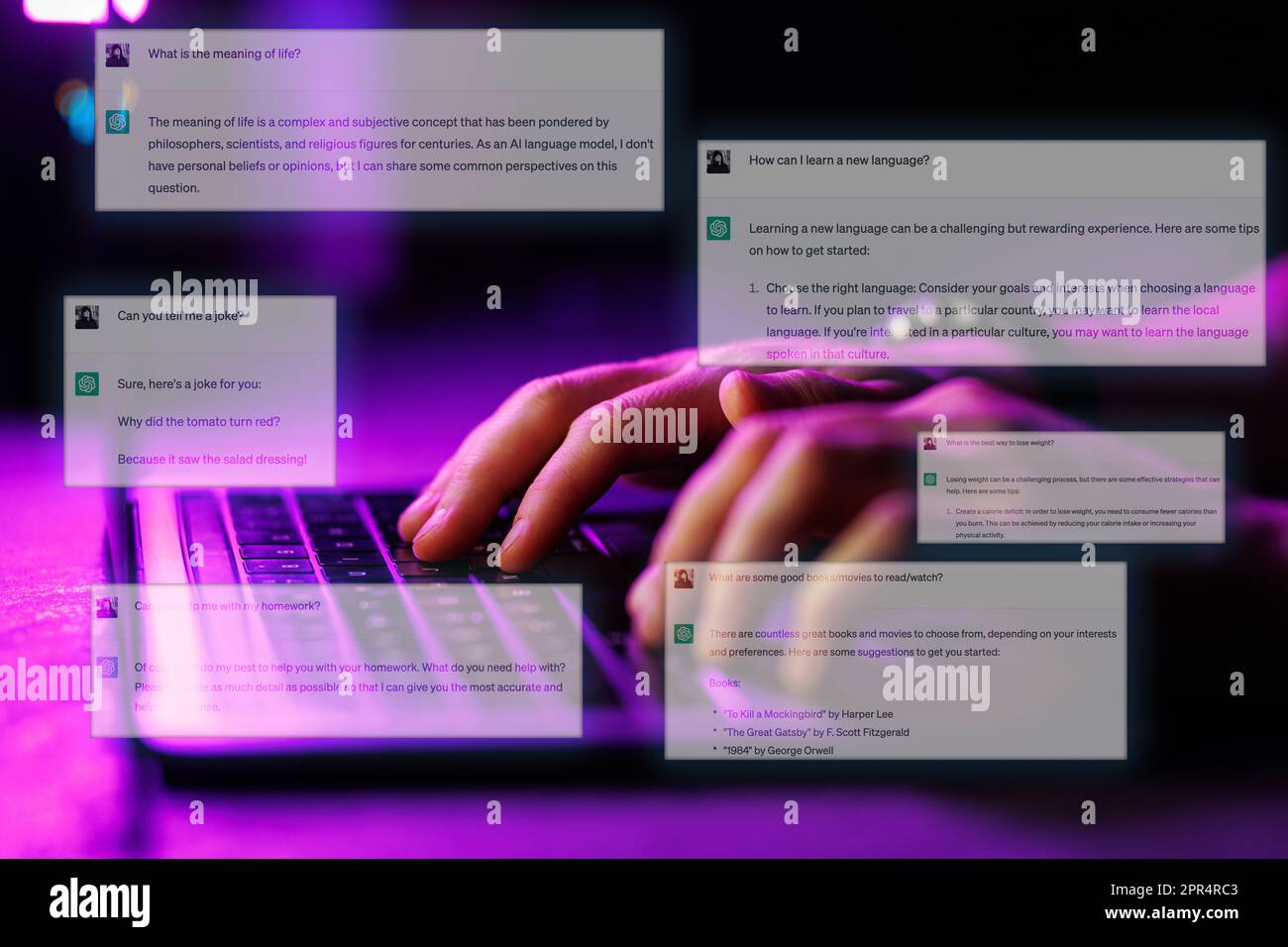 ChatGPT chat window. ChatGPT app on screen hologram from Laptop ...