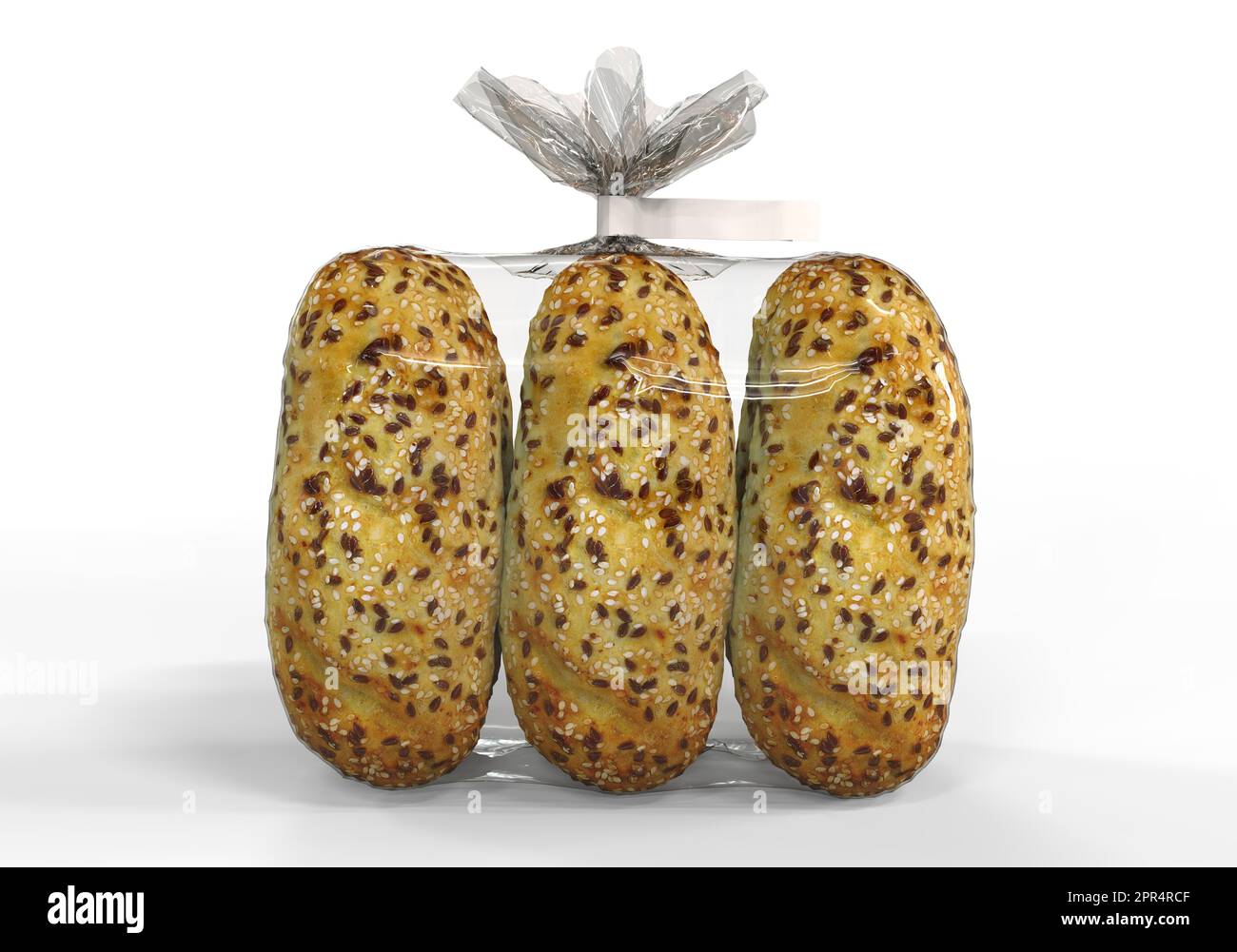 Six bread bag packaging in transparent foil isolated on white ...