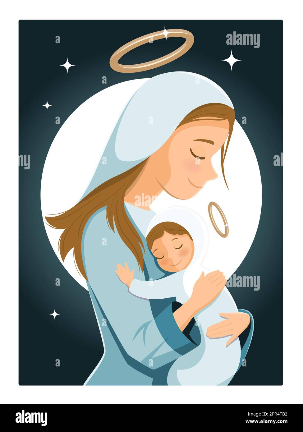 Virgin Mary holding newborn Jesus. Mothers day. Night Christmas scene ...
