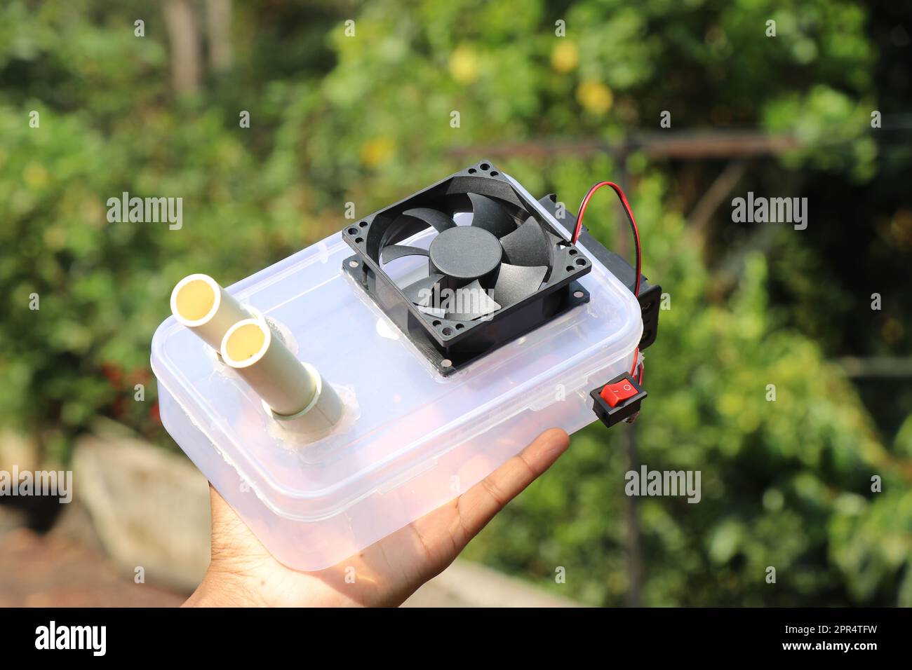 Air cooler device built at home using PC cooling fan fixed to a ...