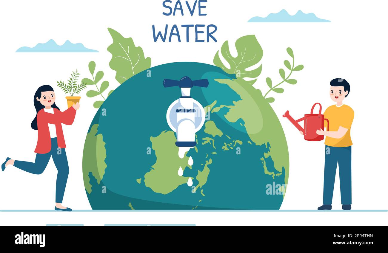 Water Saving Templates Hand Drawn Flat Cartoon Illustration for Mineral ...