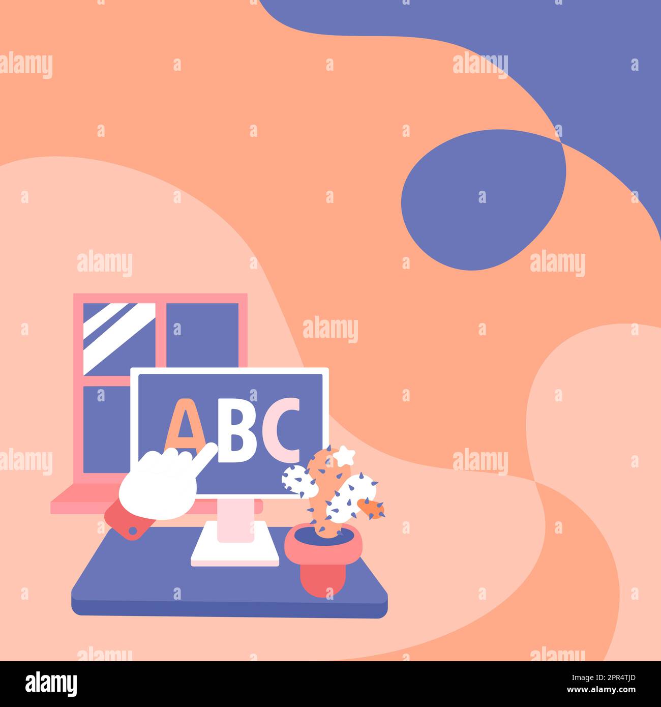 Hand Showing Letters Pointing Web Browser Screen With Cactus On Side ...