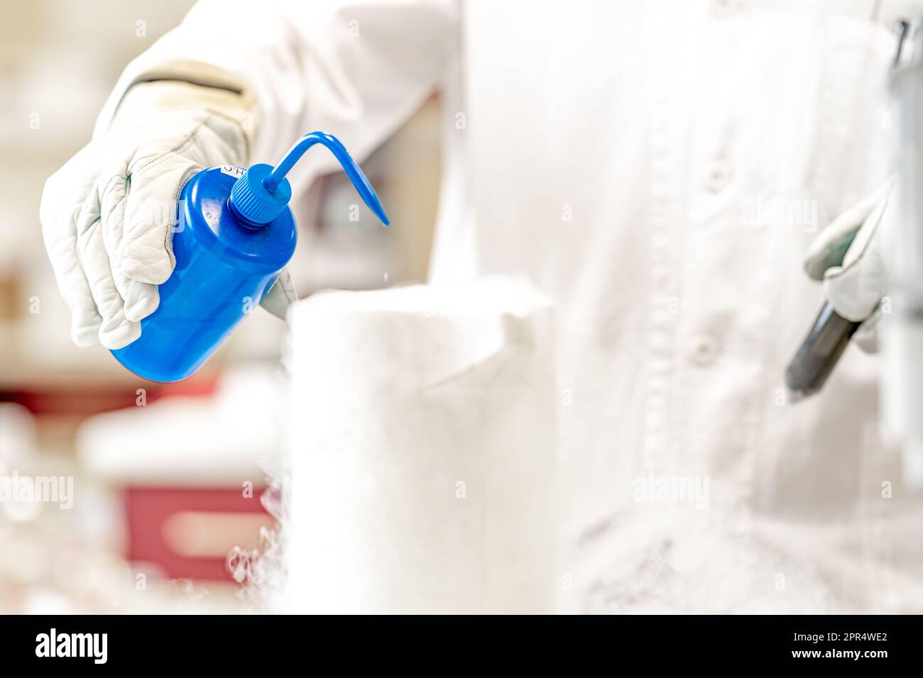 scientific experiments with liquid nitrogen in a research laboratory ...